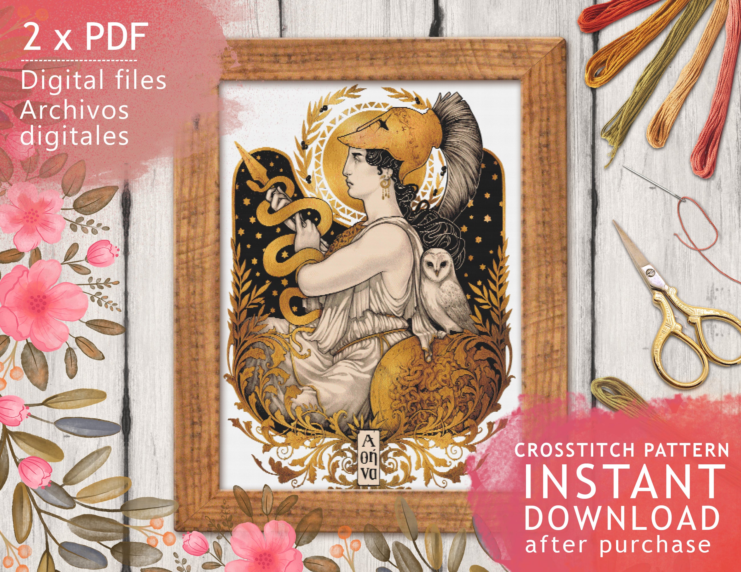 CROSS STITCH CHART - DIGITAL PRINTABLE PATTERN - ATHENA GREEK GODDESS ...