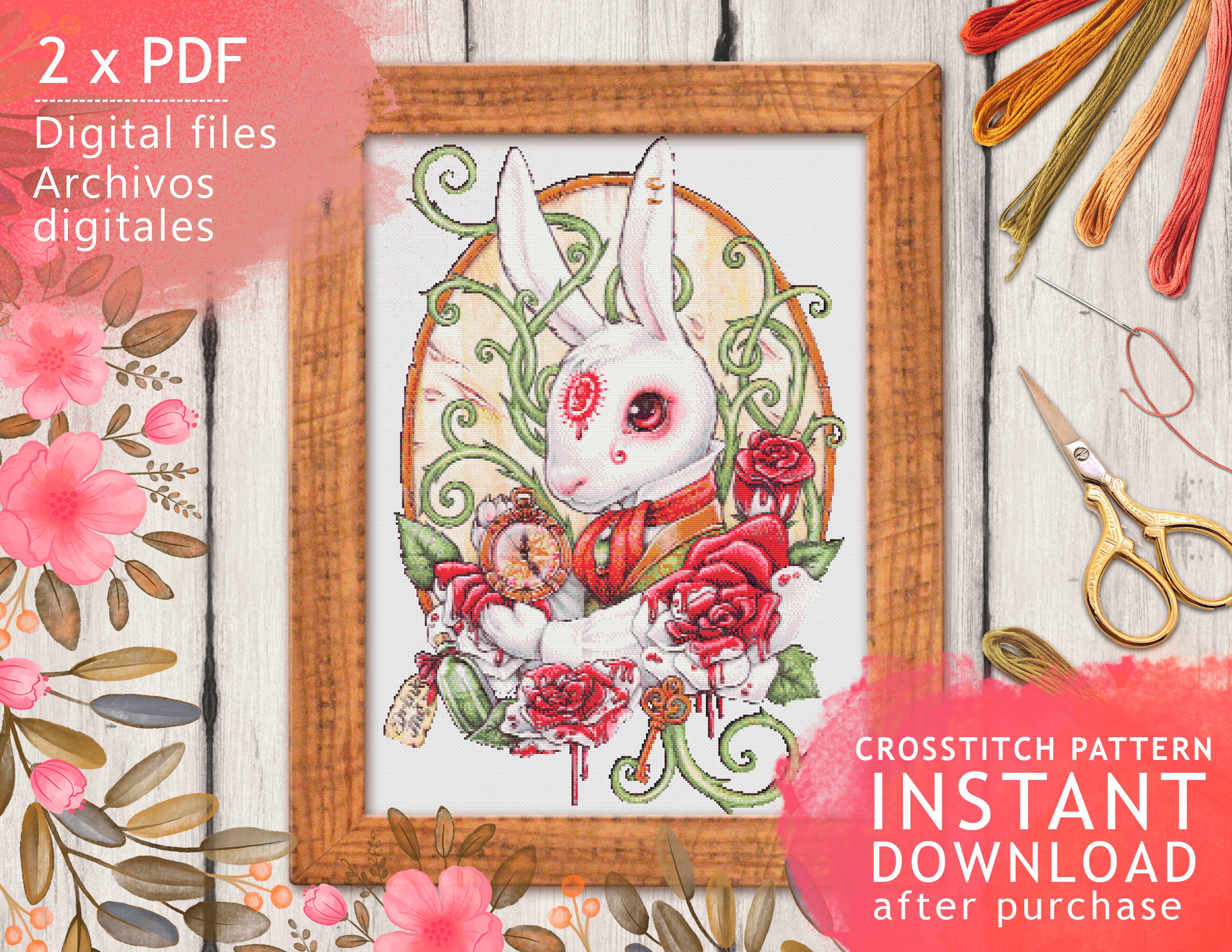 CROSS STITCH CHART - DIGITAL PRINTABLE PATTERN - WHITE RABBIT - Wonder ...